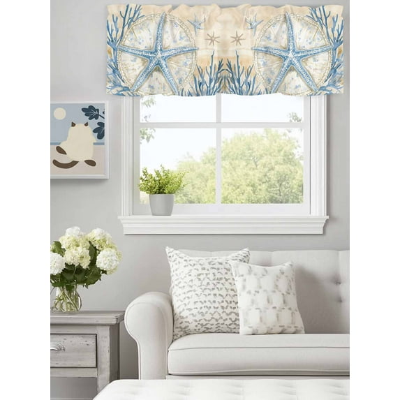 Blue Starfish Ocean Shell Coral Valances for Windows,Rod Pocket Valance ...