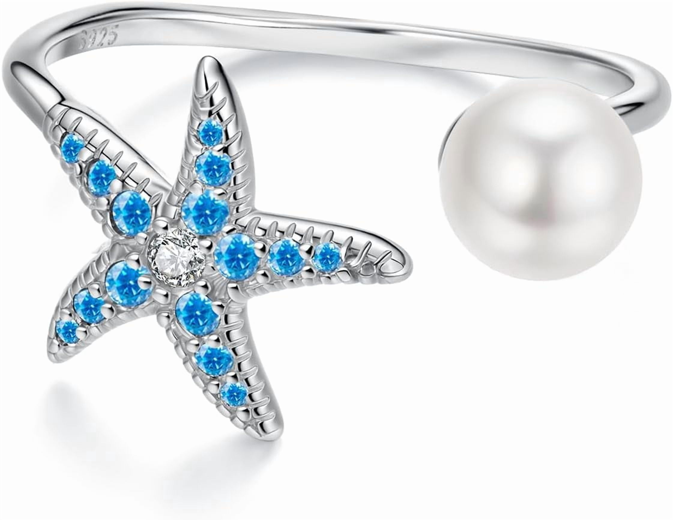 Blue Starfish Pearl Open Statement Ring 925 Sterling Silver Cubic ...