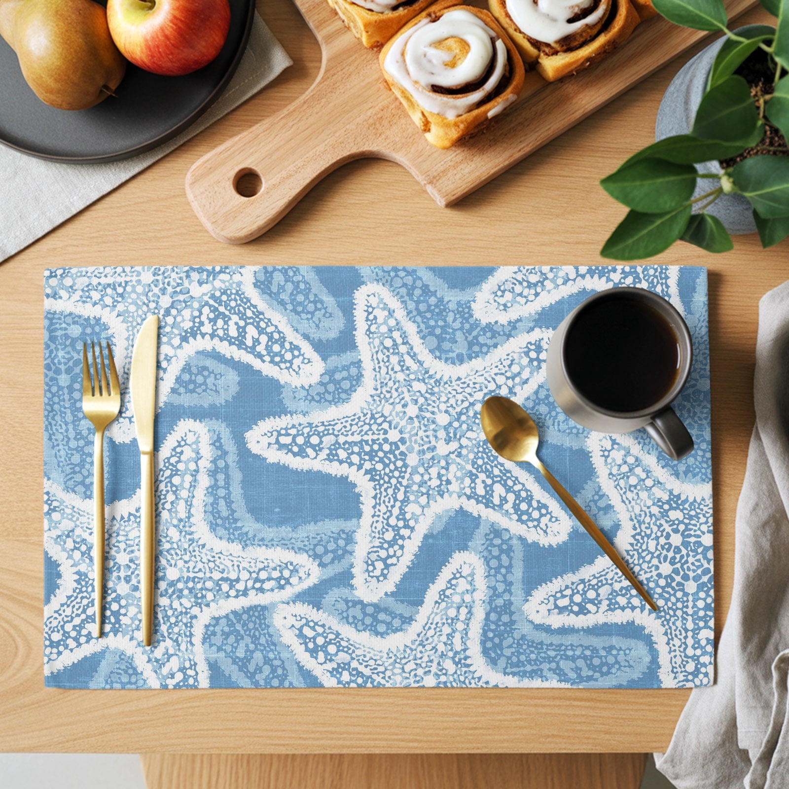 Blue Starfish Placemats Set of 6, Coastal Summer Ocean Beach Nautical ...