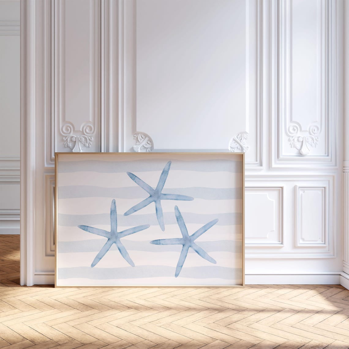 Blue Starfish Print, Light Blue Beachy Wall Art, Cute Coastal Wall Art ...