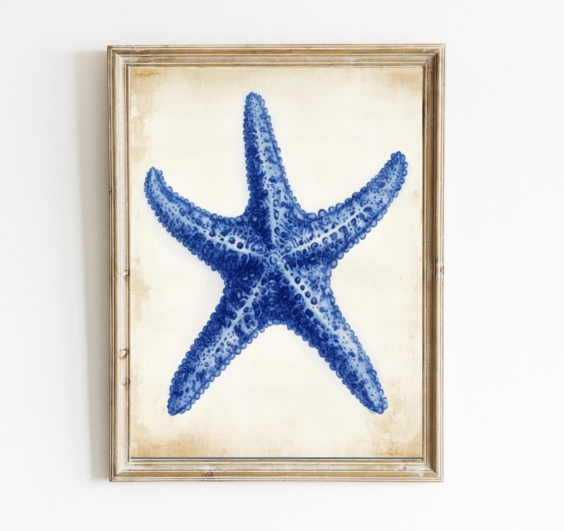 Blue Starfish Print Poster Nautical Art Print Poster Beach House Wall ...
