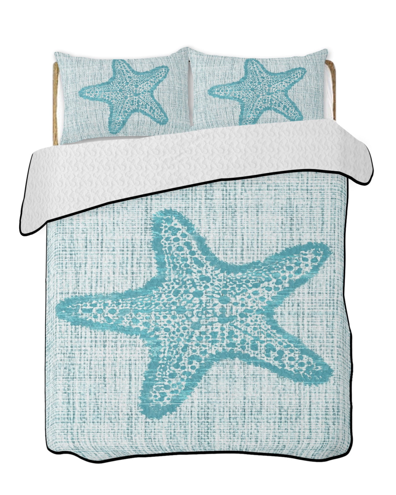 Blue Starfish Quilts Bedding Set Full Size Marine Life Ocean Linen ...