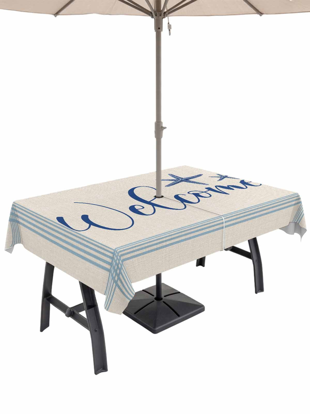 Blue Starfish Rectangle Outdoor Tablecloth with Umbrella Hole Welcome ...