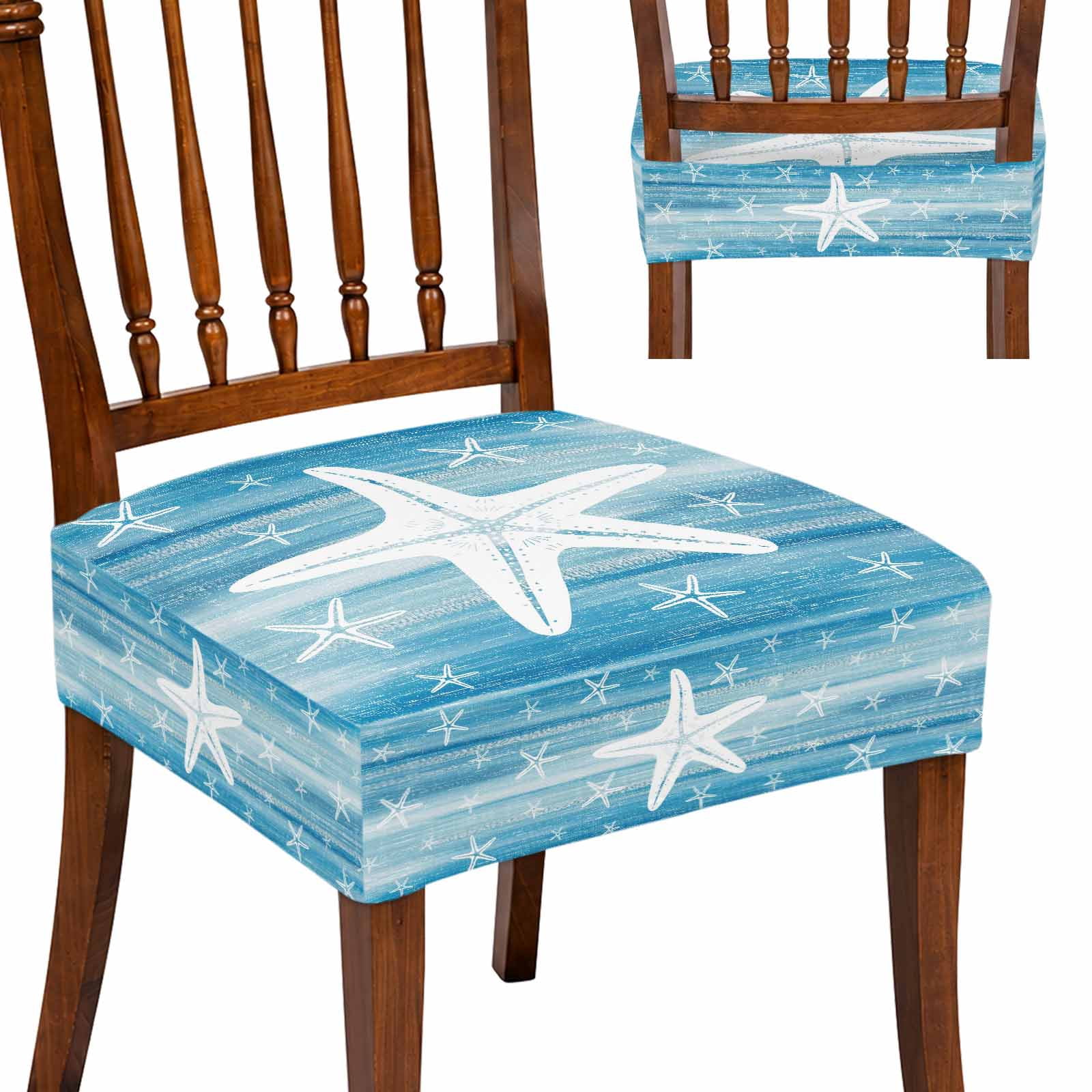 Blue Starfish Seat Covers for Dining Room Chairs, Coastal Beach Summer ...