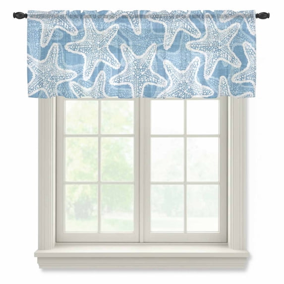 Blue Starfish Semi Sheer Valance Curtains Coastal Summer Ocean Beach ...