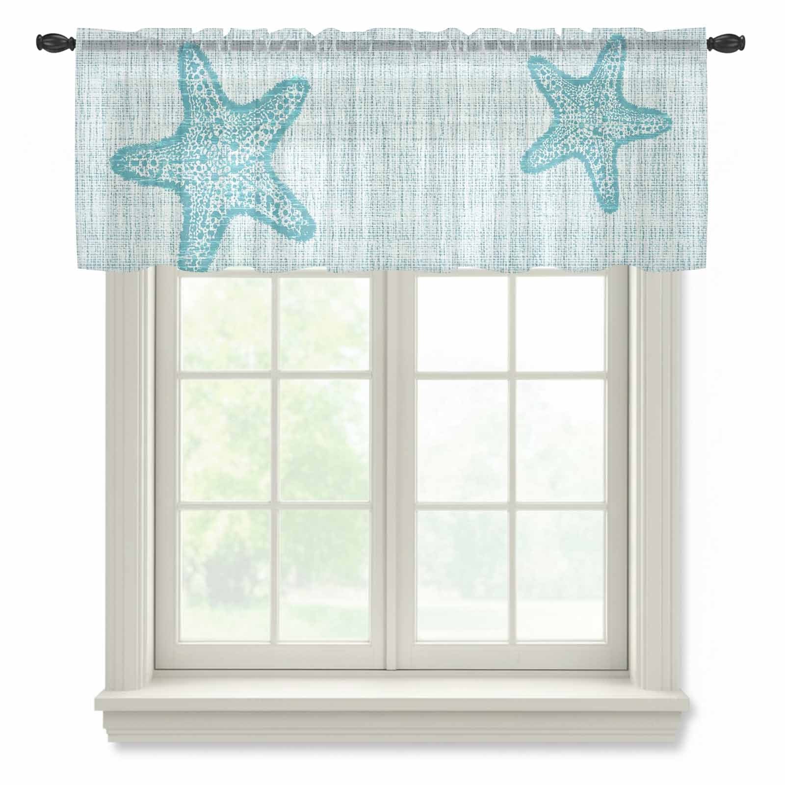 Blue Starfish Semi Sheer Valance Curtains Marine Life Ocean Linen ...