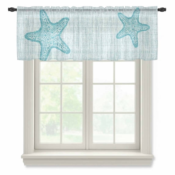 Blue Starfish Semi Sheer Valance Curtains Marine Life Ocean Linen ...