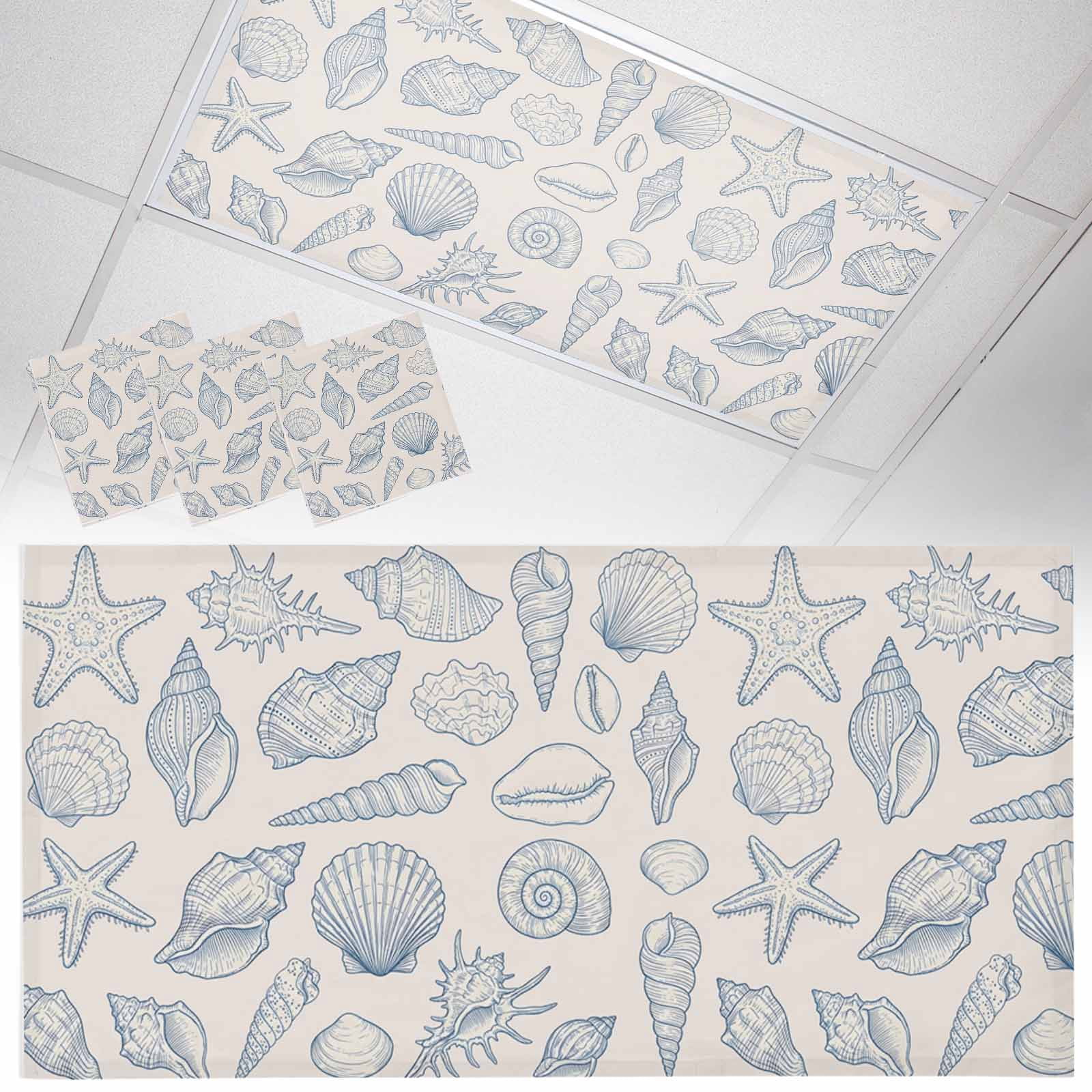 Blue Starfish Shells Conch Fluorescent Light Covers Coastal Summer ...