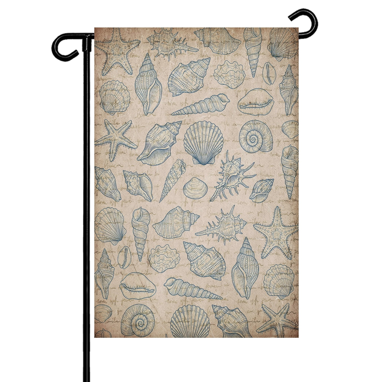 Blue Starfish Shells Conch Garden Flag 12x18 Inch Coastal Vintage Paper ...