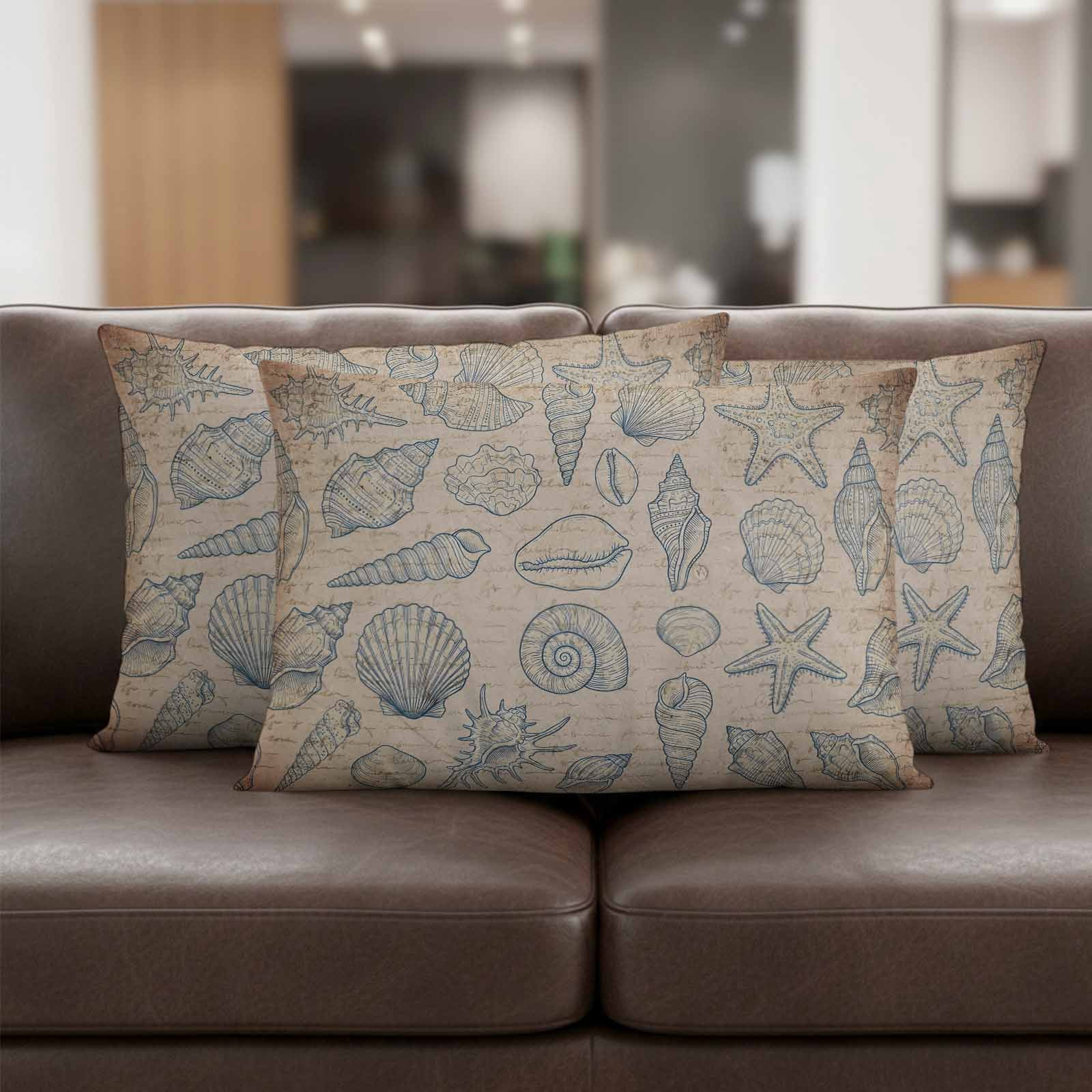 Blue Starfish Shells Conch Pillow Covers Set of 4, Coastal Vintage ...