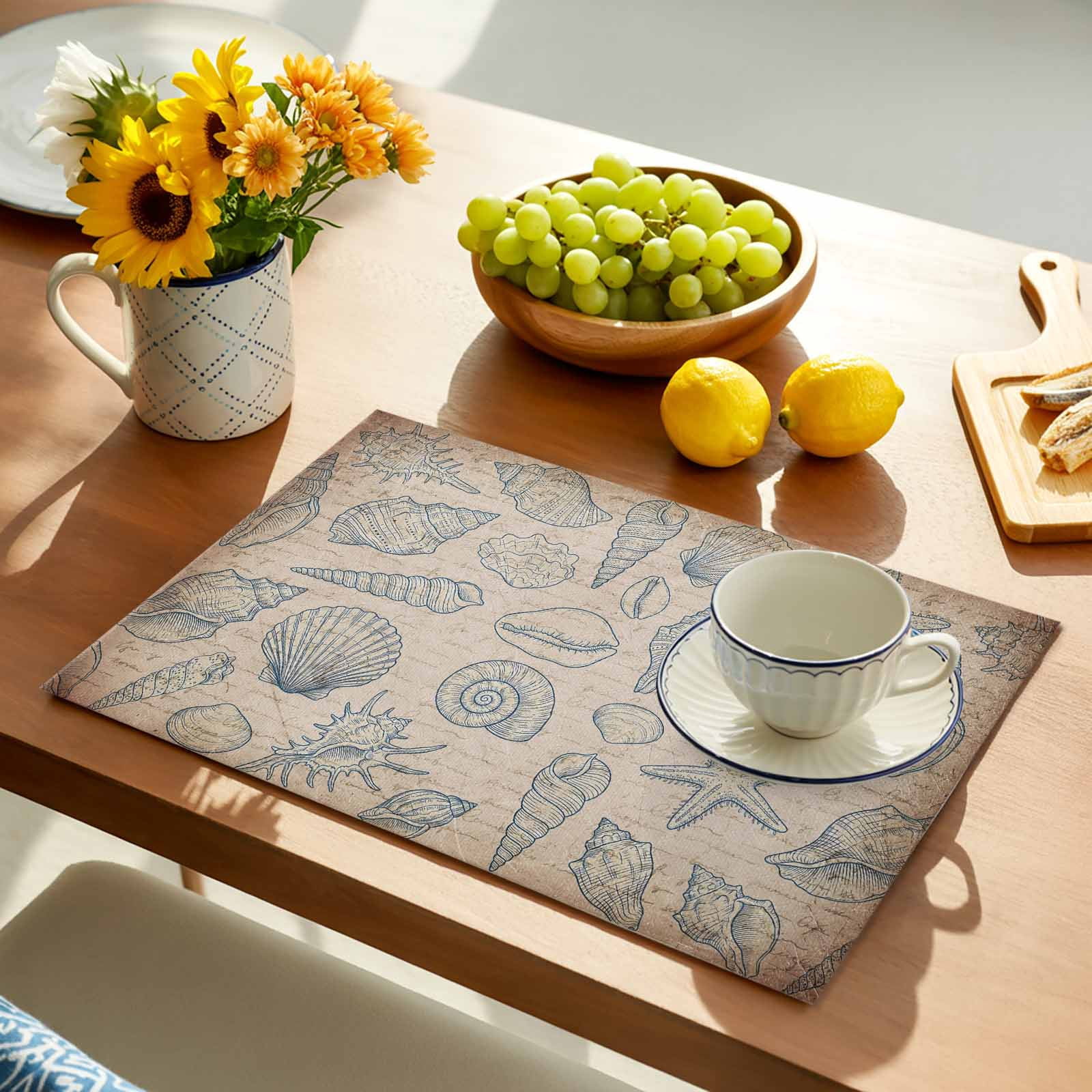 Blue Starfish Shells Conch Placemats Set of 2, Coastal Vintage Paper ...