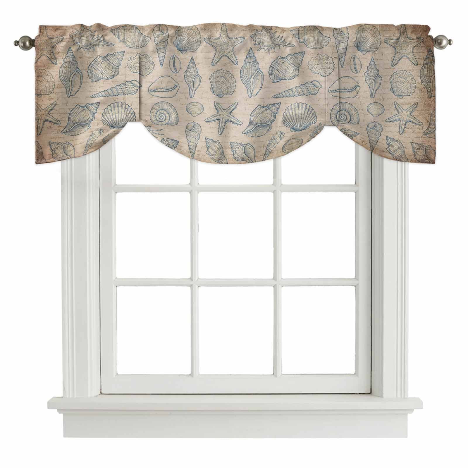 Blue Starfish Shells Conch Tie Up Valance Curtains Coastal Vintage ...