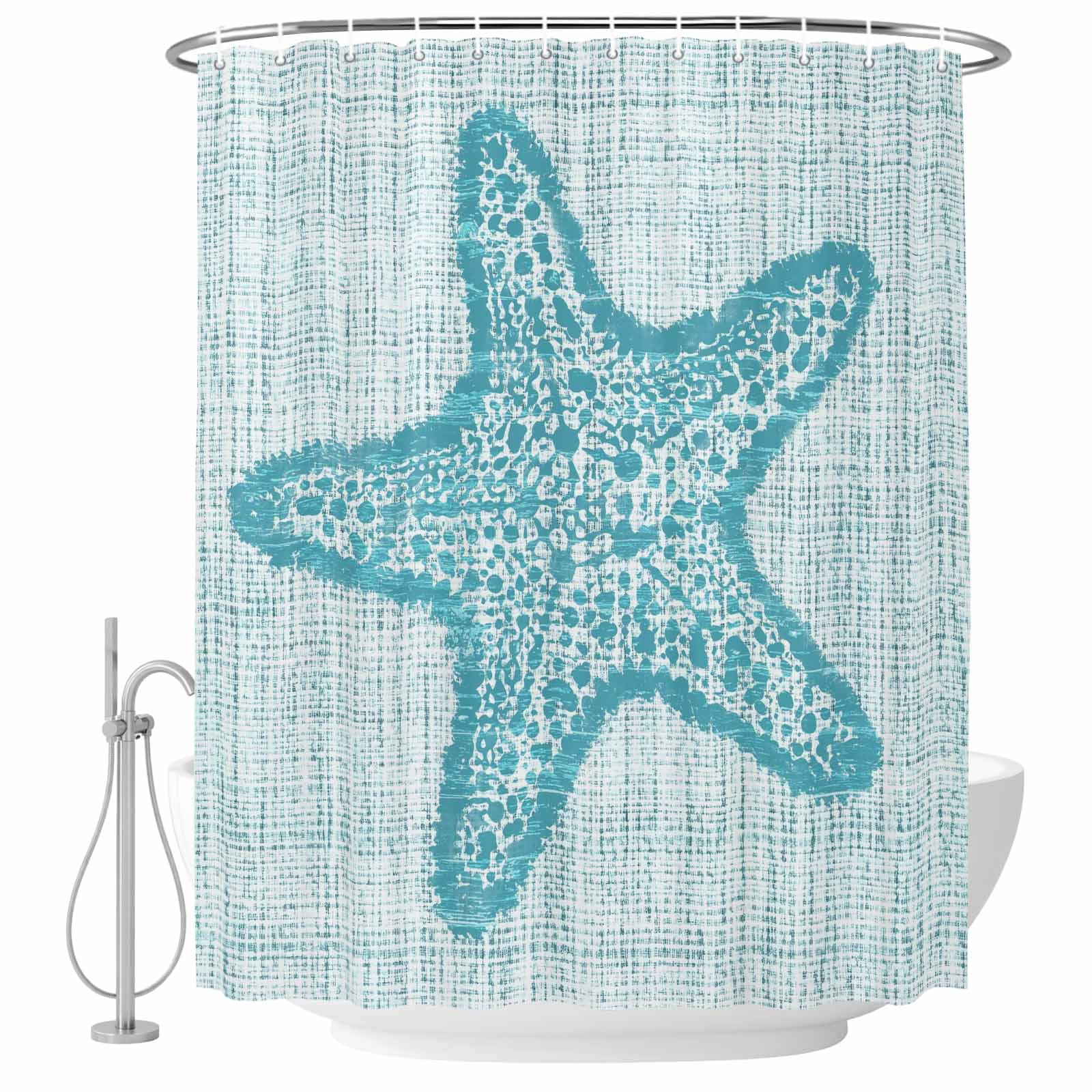 Blue Starfish Shower Curtain Set with Hooks, Marine Life Ocean Linen ...