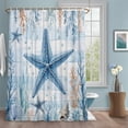 Blue Starfish Shower Curtain Set with Hooks, Nautical Coastal Shell ...