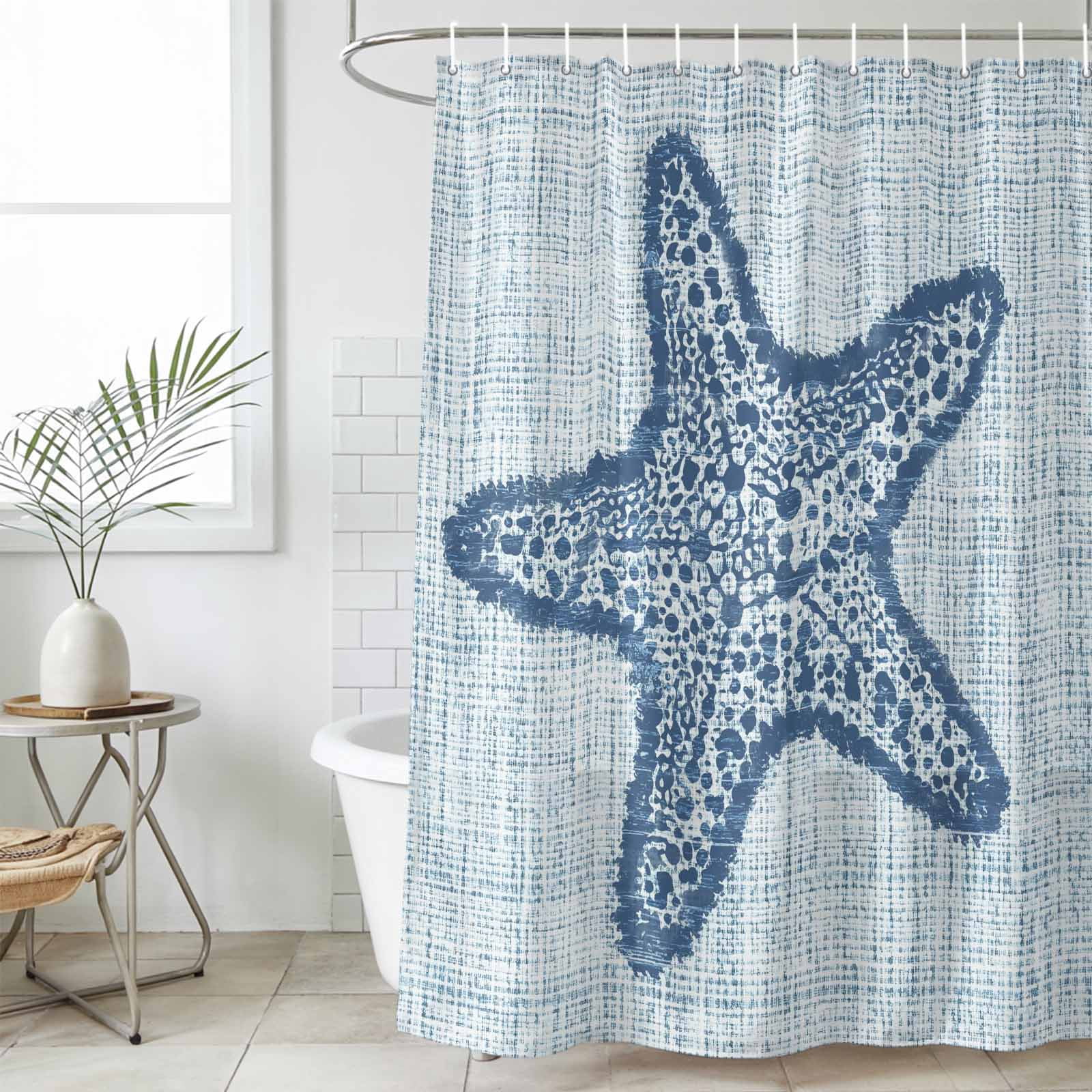 Blue Starfish Summer Ocean Shower Curtain Set, Waterproof Shower ...