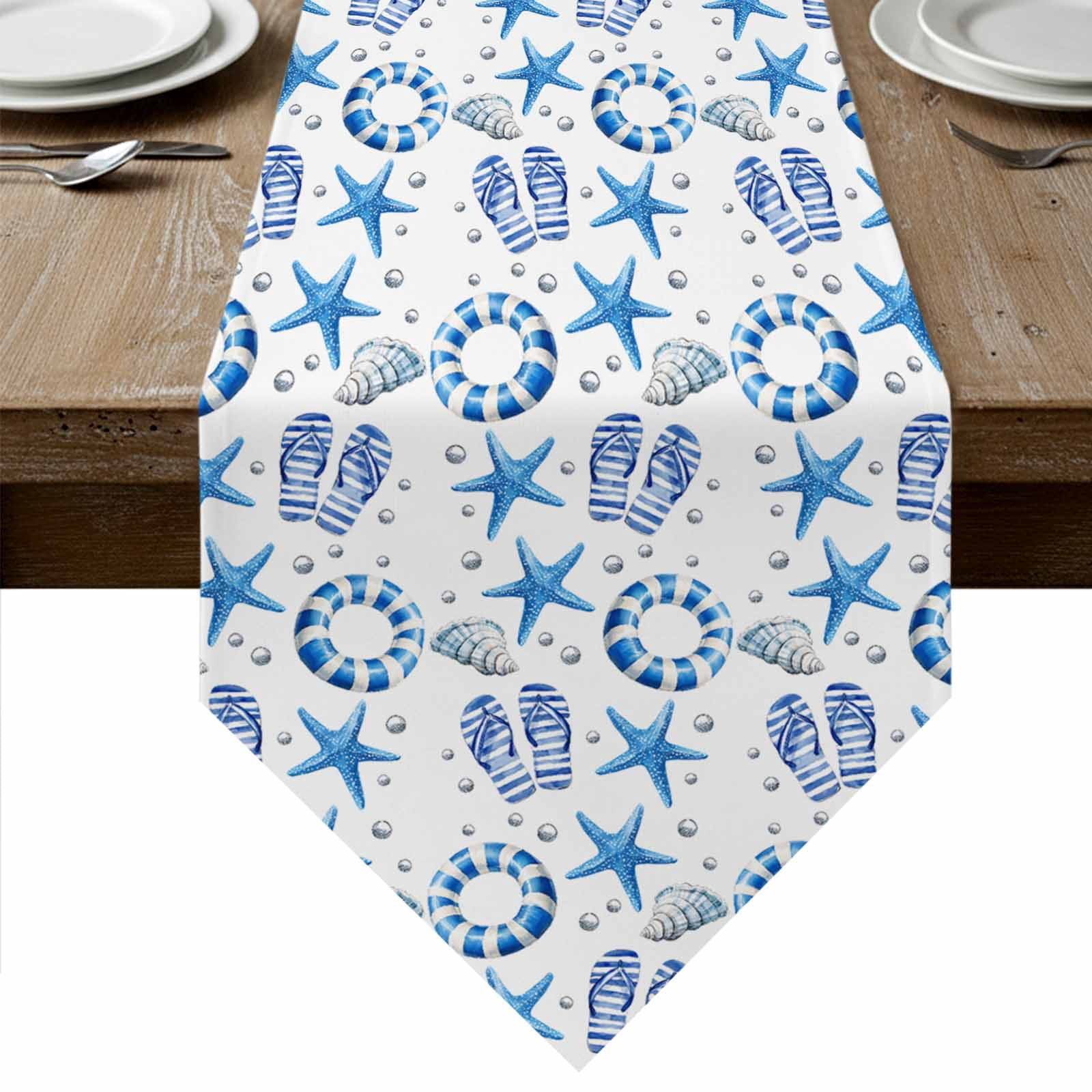 Blue Starfish Table Runner Linen Burlap Table Runner 48 Inches Long ...