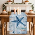 Blue Starfish Table Runner, Nautical Coastal Shell Bubble Wood Rustic ...
