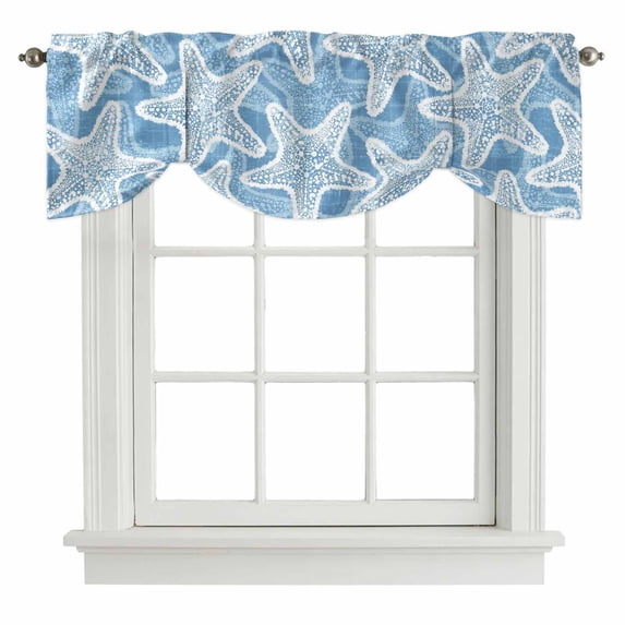 Blue Starfish Tie Up Valance Curtains Coastal Summer Ocean Beach ...