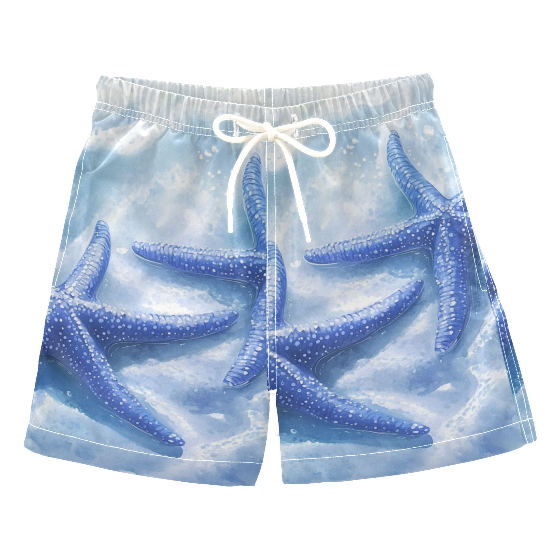 Blue Starfishes on Ocean Floor Boys' Swim Trunks Board Shorts Beach ...
