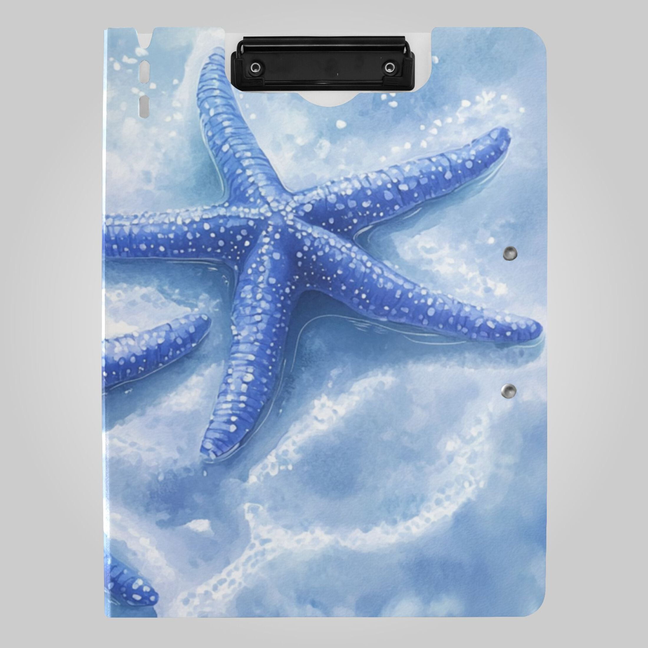 Blue Starfishes on Ocean Floor Foldable Binder Folder Clipboard with ...