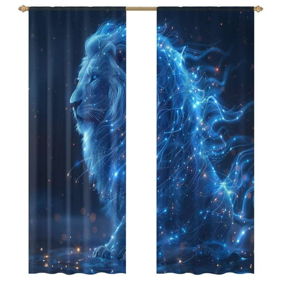 Blue Starry Lion Sheer Window Curtains for Living Room Kitchen Bedroom ...