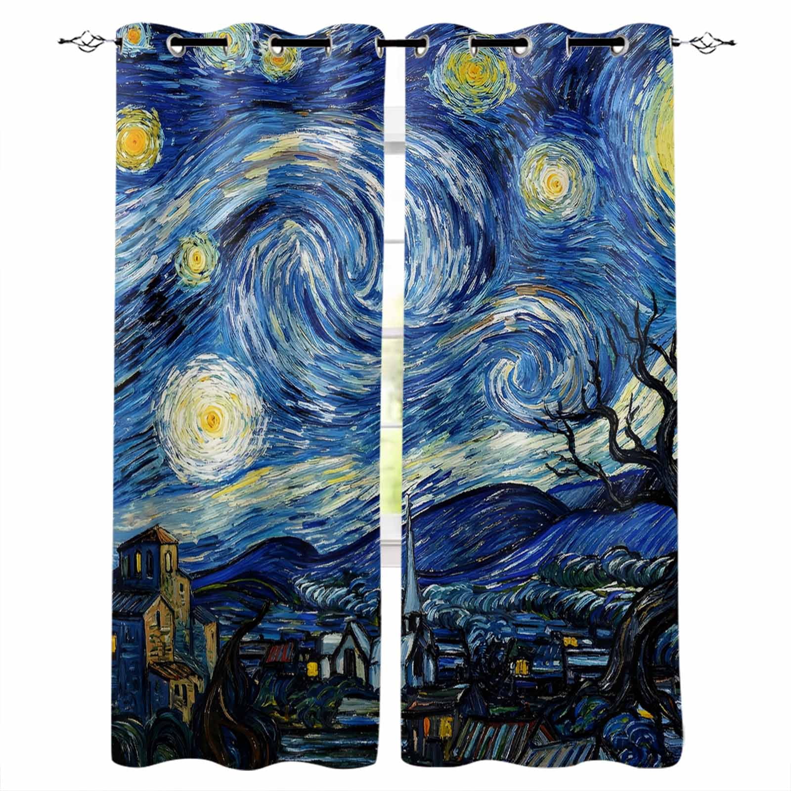 Blue Starry Night Blackout Curtains for Bedroom/Living Room, Thermal ...