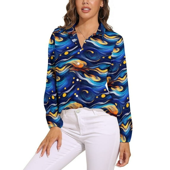 Blue Starry Night Blouse Women Funny Famous Painting Casual Loose ...