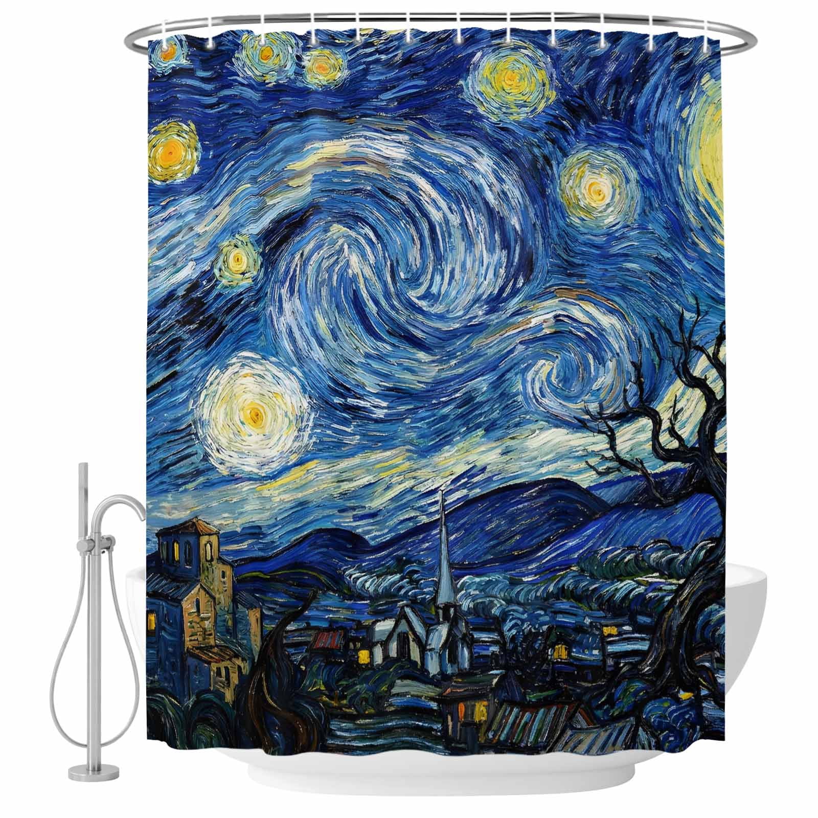 Blue Starry Night Shower Curtain Set - Long 72" x 84" Washable Bathtub ...