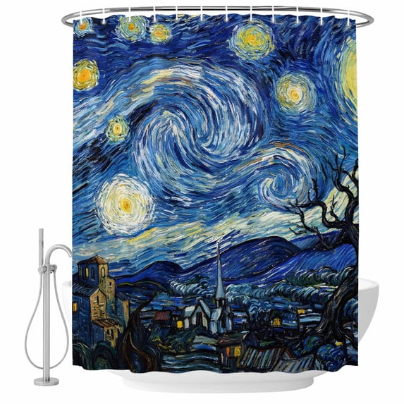 Blue Starry Night Shower Curtain Set - Long 72" x 84" Washable Bathtub ...
