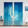 Blue Starry Night with Stars Moon Clouds Tulle Curtains for Living Room ...