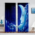 Blue Starry Night with Stars Moon Clouds Tulle Curtains for Living Room ...