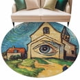 Blue Starry Round Rug 7ft Washable Circle Rugs Non Slip Modern Abstract ...