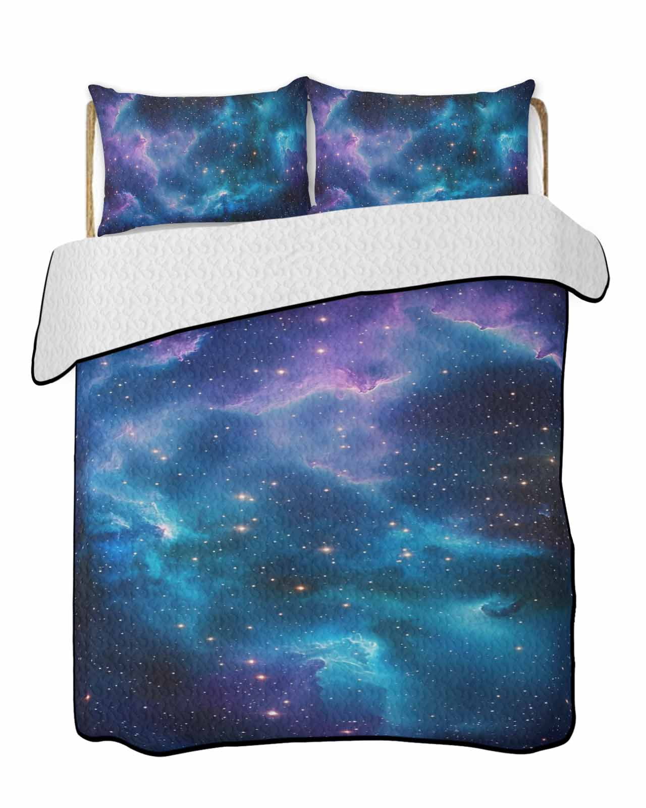 Blue Starry Sky 3 Pieces Quilt Set, 1 Quilt with 2 Shams, Purple Teal ...