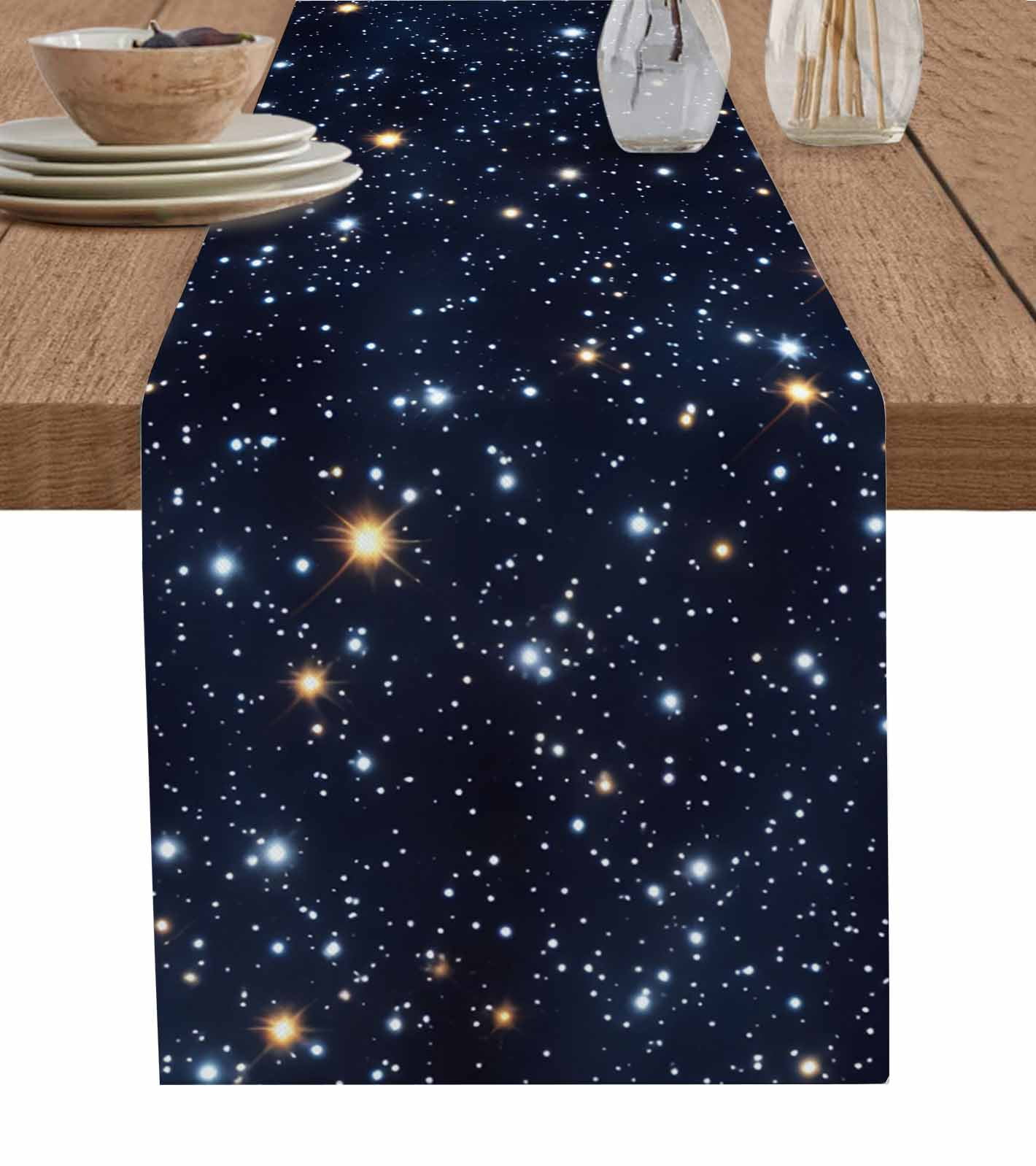 Blue Starry Sky Burlap Cotton Table Runner 13x70 Inches Long, Universe ...