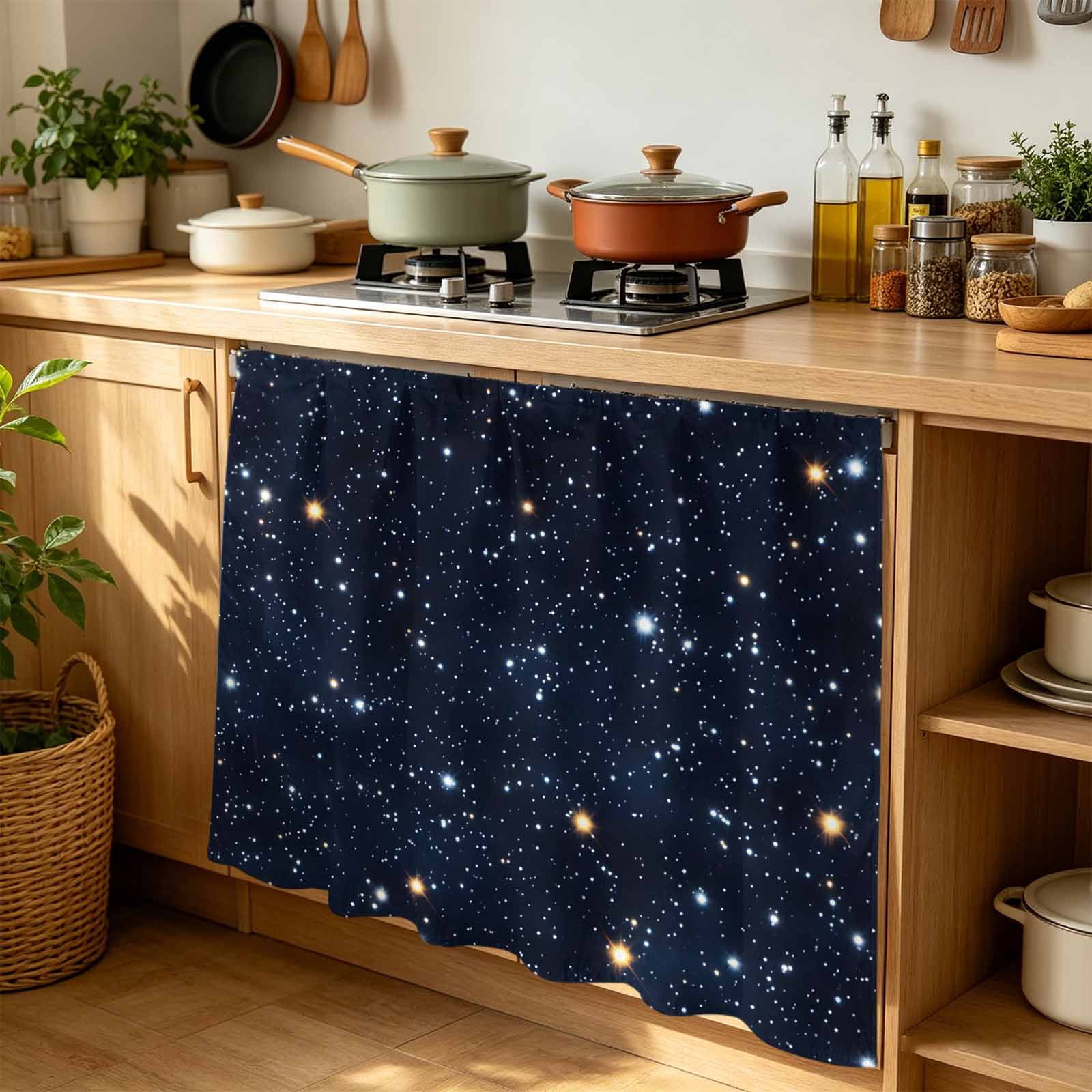 Blue Starry Sky Cabinet Curtains 35''x35'', Universe Space Galaxy Night ...