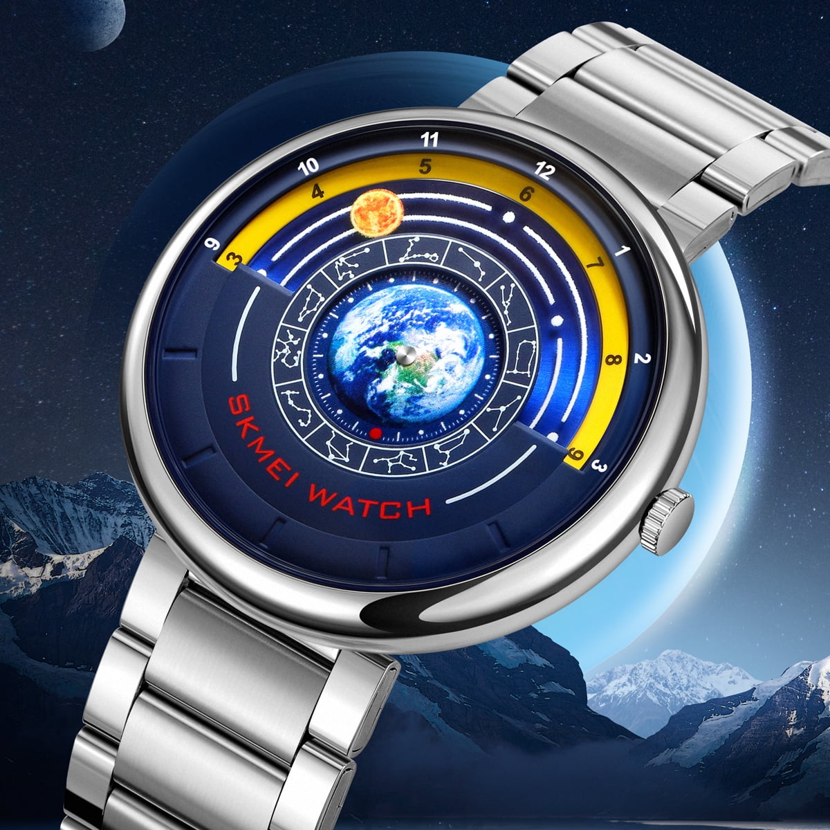 Blue Starry Sky Dial Watch for Men - Creative Digital World Time Piece ...