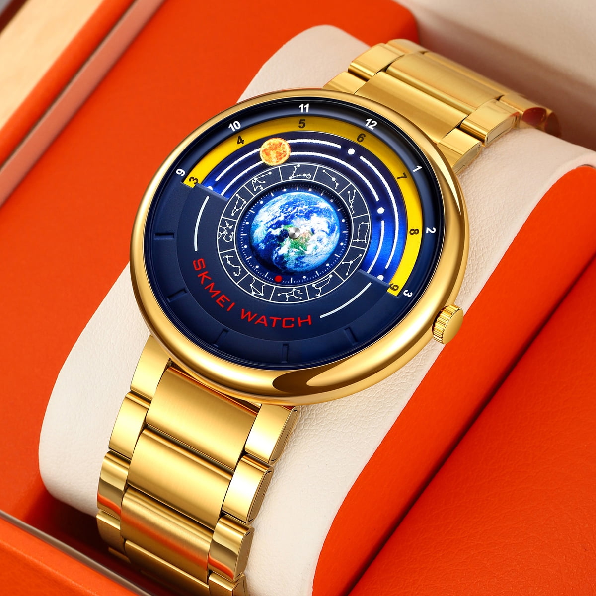 Blue Starry Sky Dial Watch for Men - Creative Digital World Time Piece ...