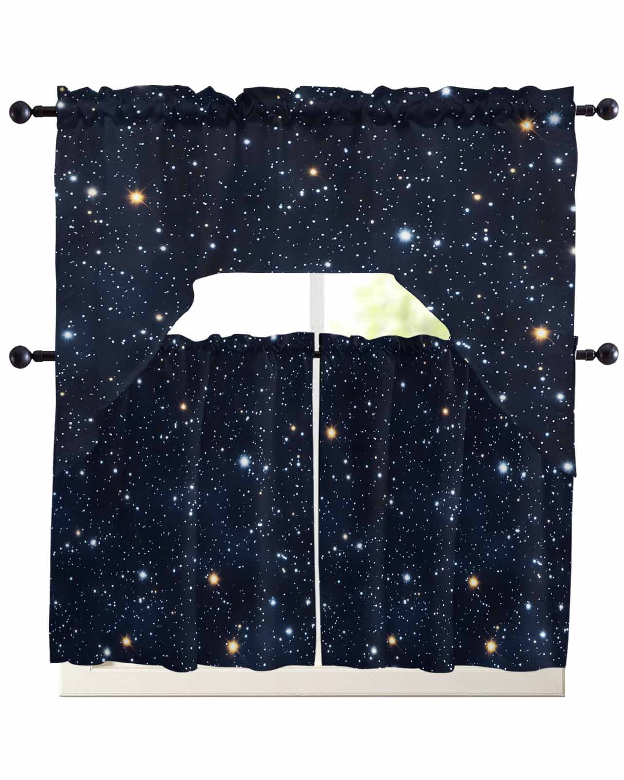Blue Starry Sky Kitchen Curtains Sets 36 Inch Length with Valance ...