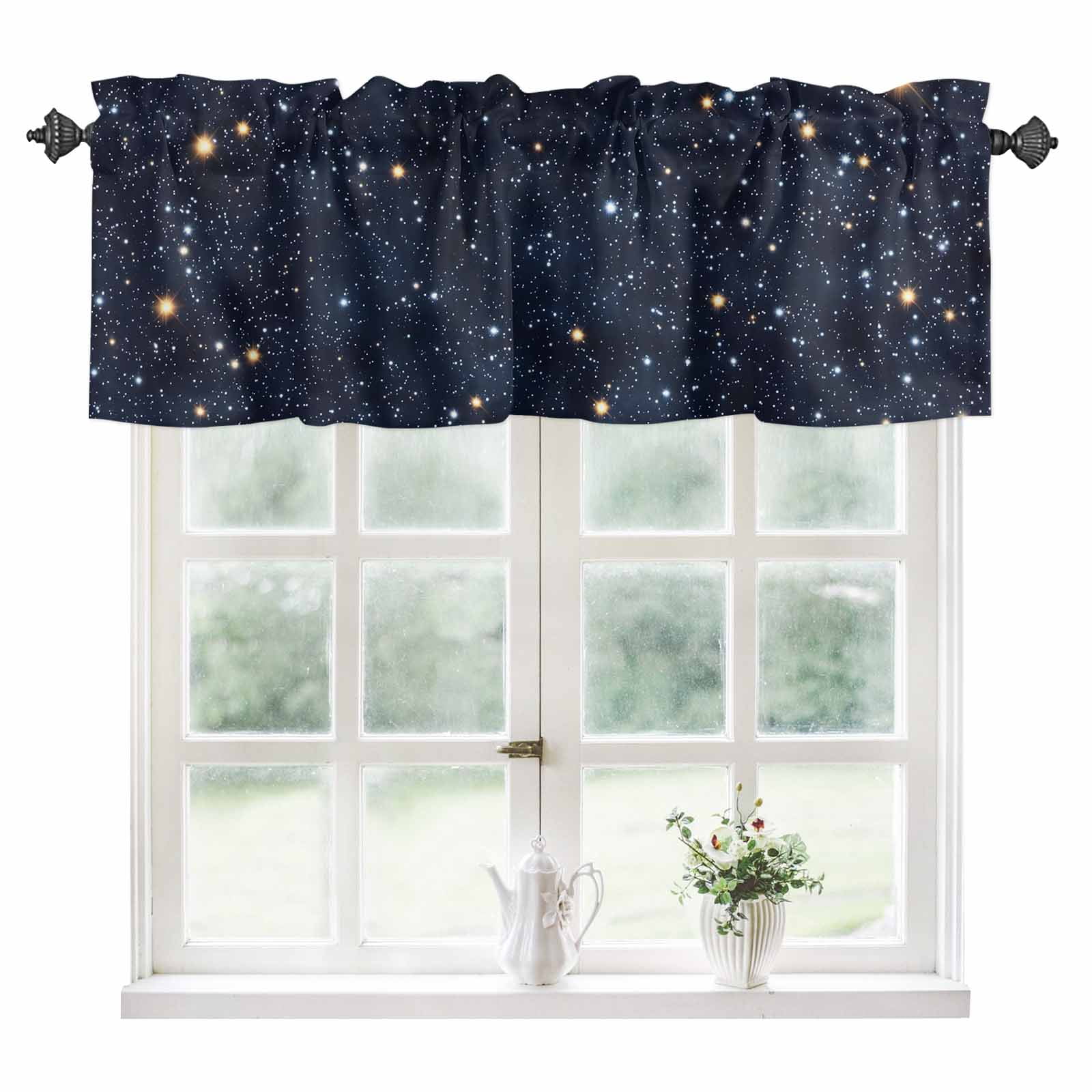 Blue Starry Sky Kitchen Valances for Windows 42x12 Inch Kitchen ...