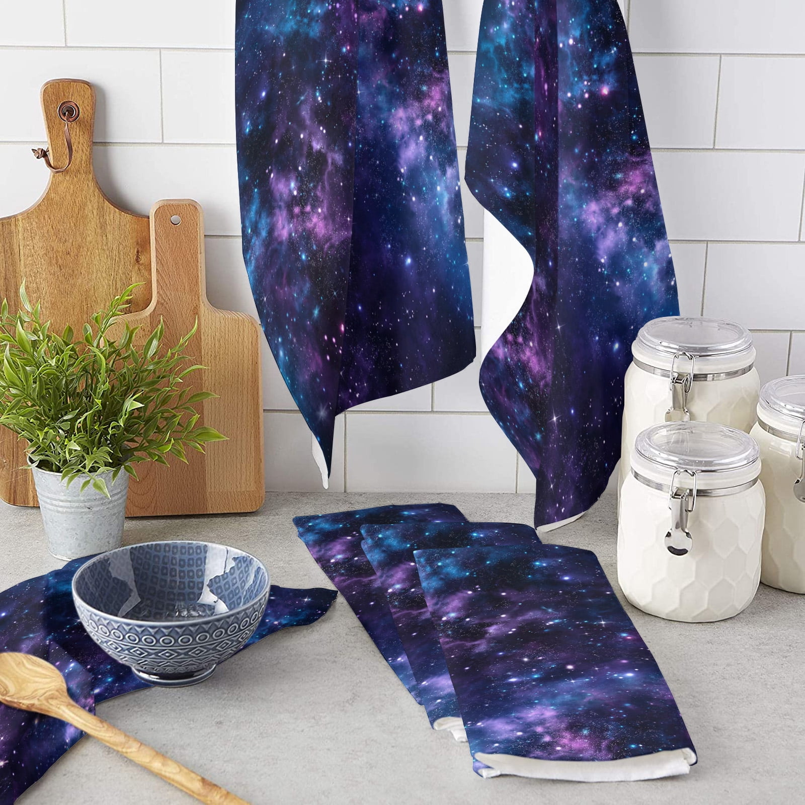 Blue Starry Sky Purple Milky Way Microfiber Cleaning Cloths Hand Towels ...