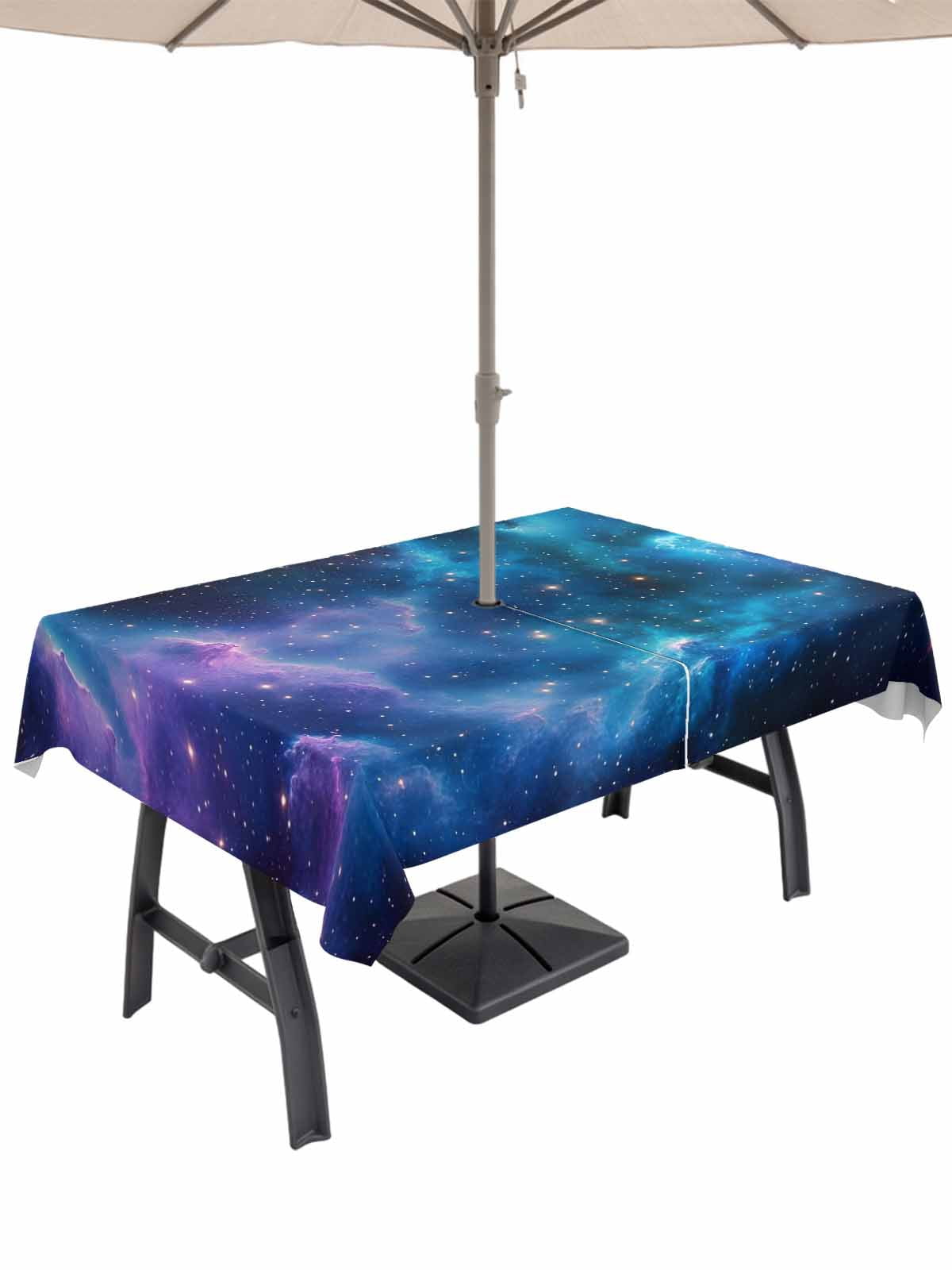 Blue Starry Sky Rectangle Outdoor Tablecloth with Umbrella Hole Purple ...