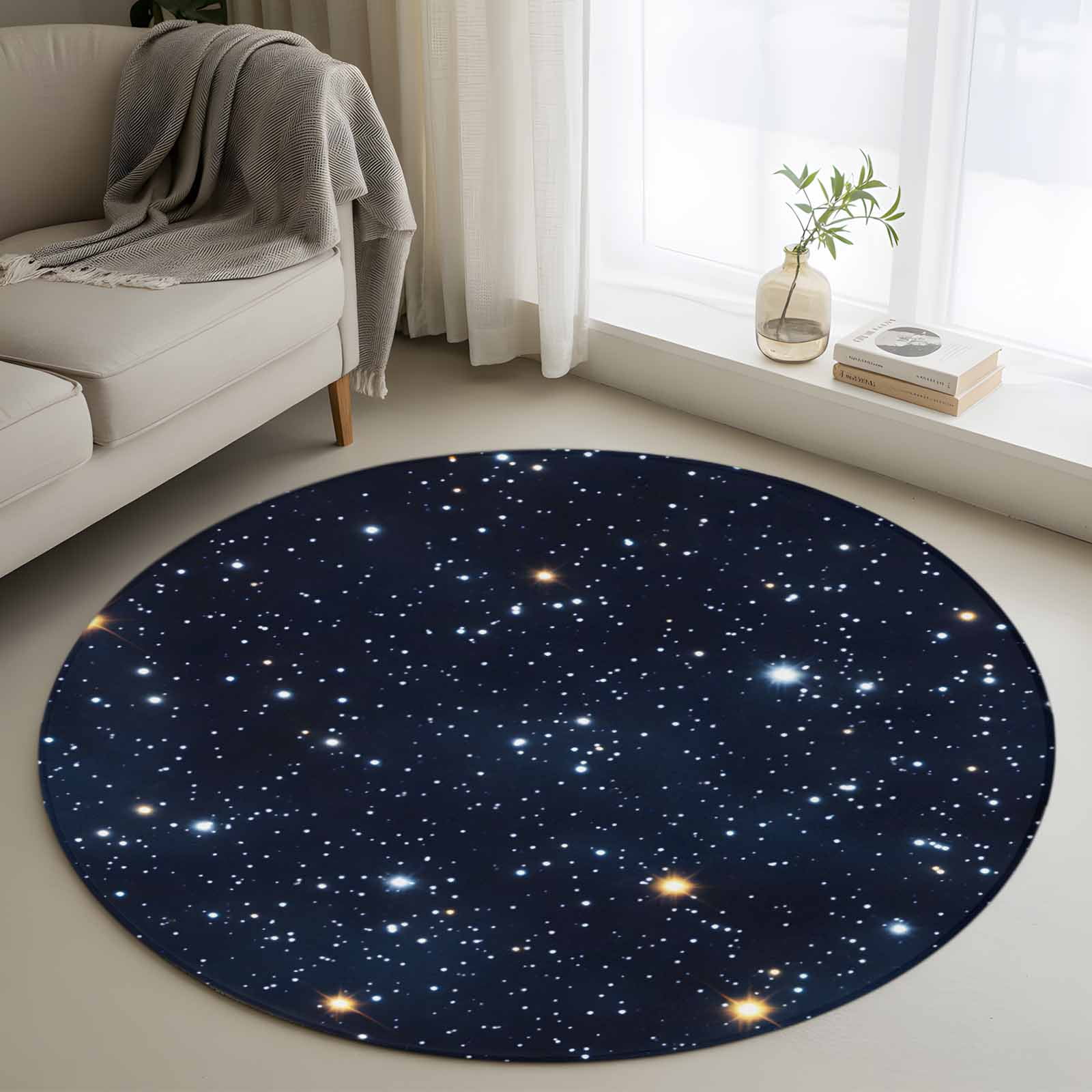 Blue Starry Sky Round Area Rug 3 FT, Small Kitchen Bathroom Mats ...