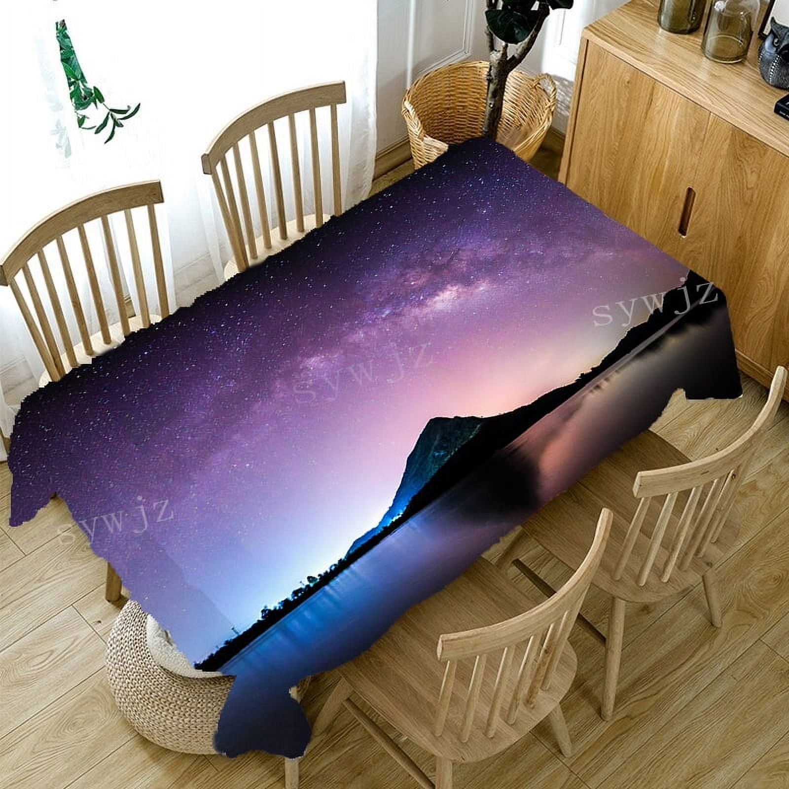 Blue Starry Sky Scenery Tablecloth Scenic Pattern Linen Stain Resistant ...