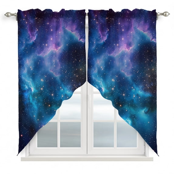 Blue Starry Sky Swag Curtain Valance for Window 2 Panels Purple Teal ...