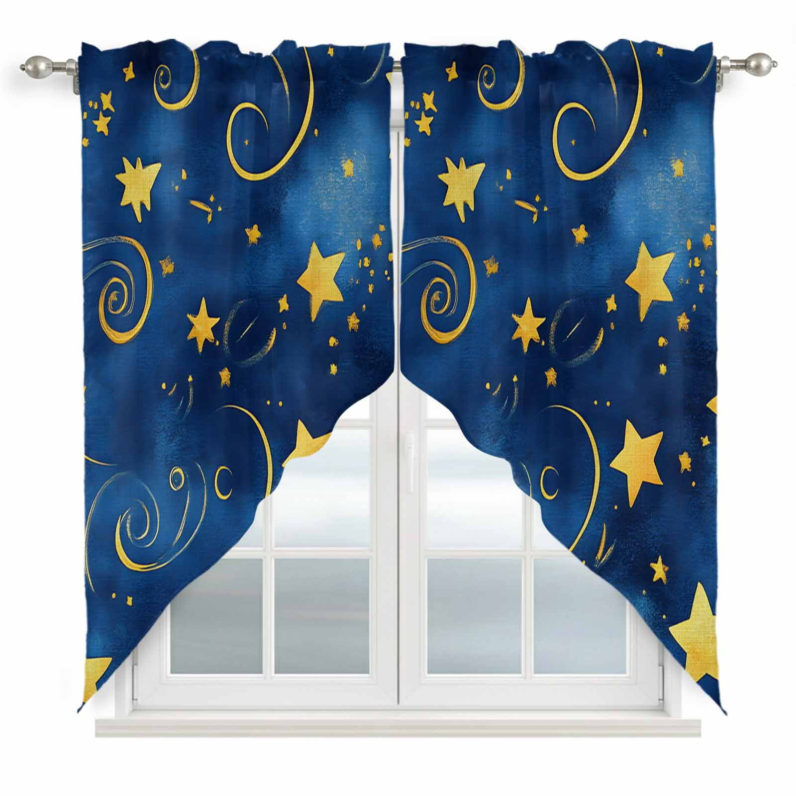 Blue Starry Sky Swag Curtains Yellow Star Abstract Art Swag Valances ...