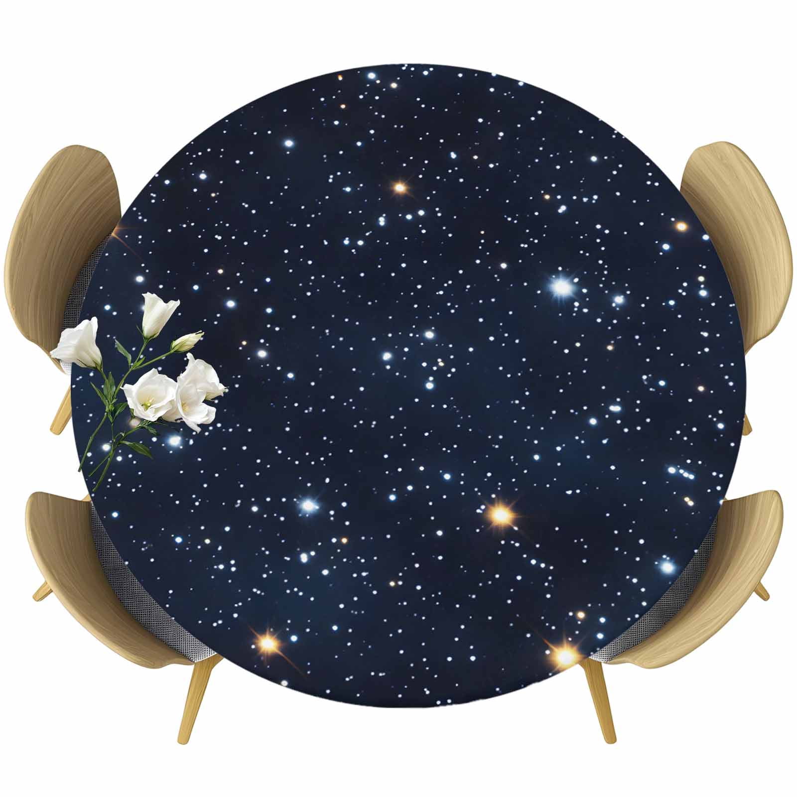 Blue Starry Sky Table Cloth, Round Fitted Tablecloths with Elastic Edge ...