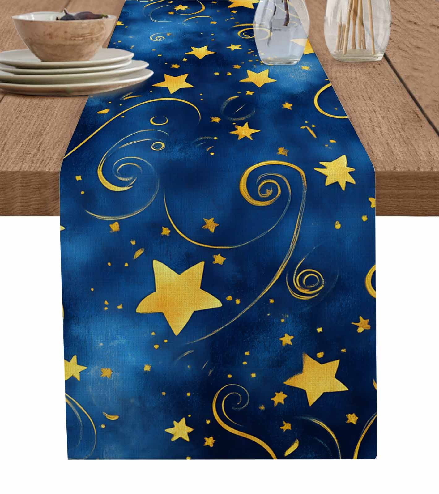 Blue Starry Sky Table Runner 72 Inches, Yellow Star Abstract Art Bed ...