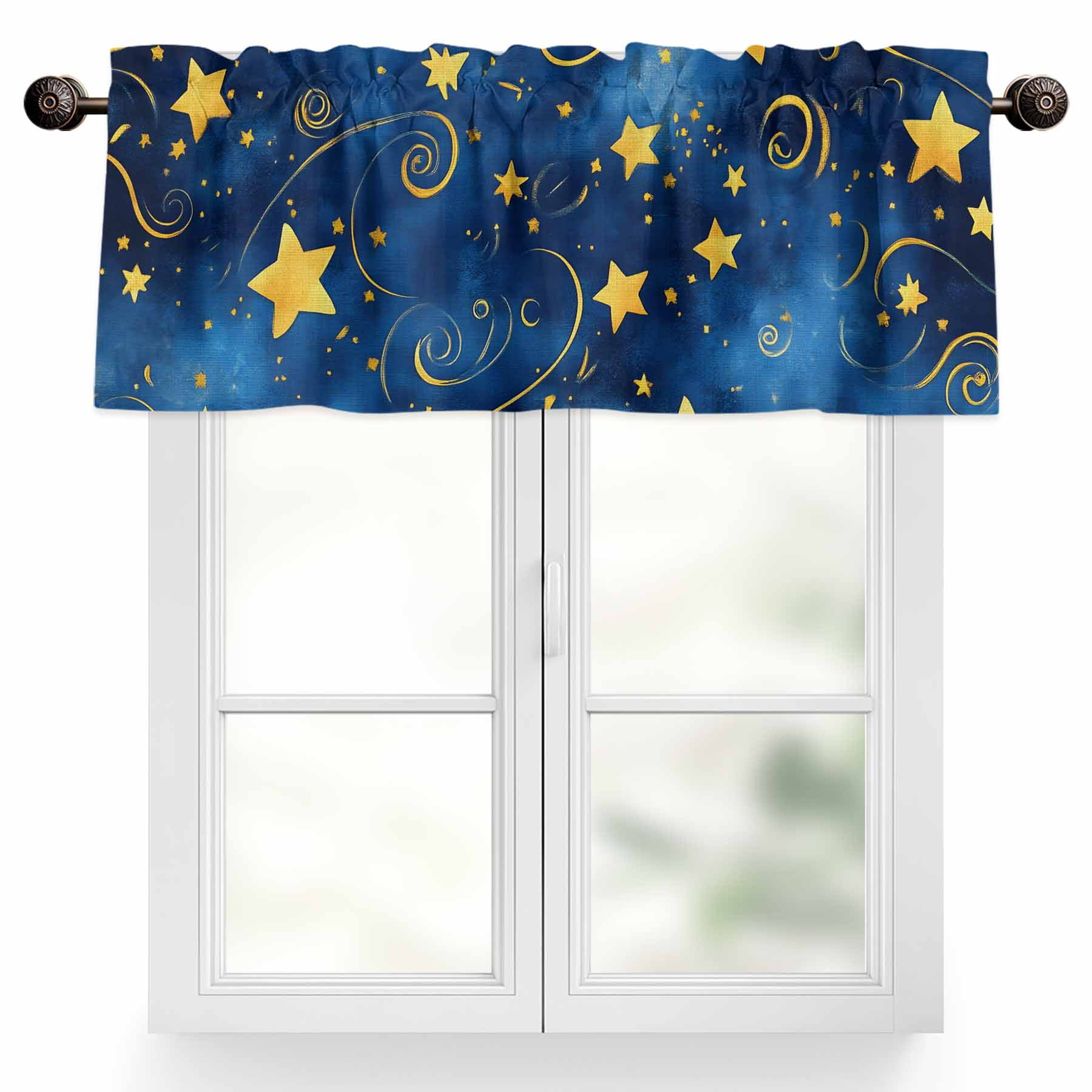 Blue Starry Sky Valances for Windows, 42 x 12in, Star Galaxy Fantasy ...