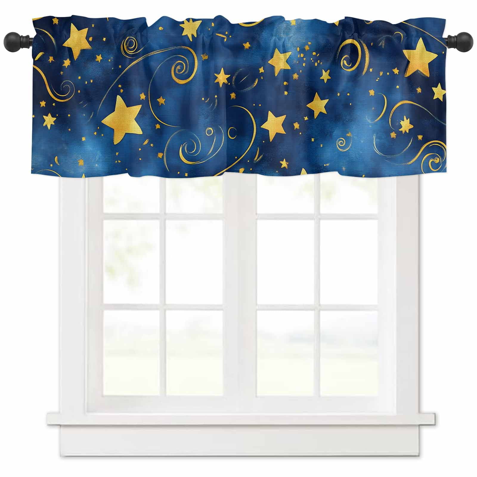 Blue Starry Sky Valances for Windows Farmhouse Kitchen Curtains ...