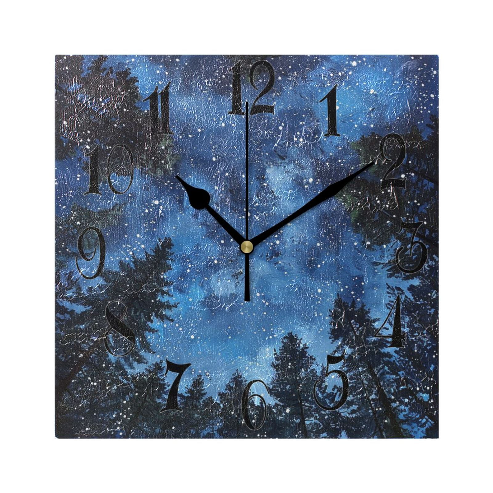 Blue Starry Sky Wall Clock Decorative Square Silent Non-Ticking ...